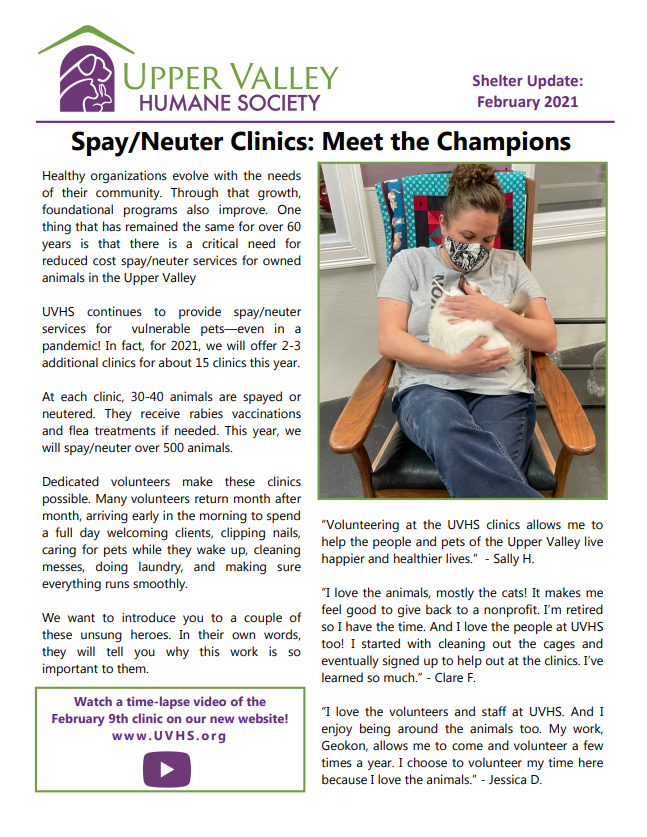 Upper Valley Humane Society Newsletters