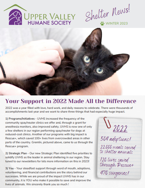 Newsletters – Upper Valley Humane Society