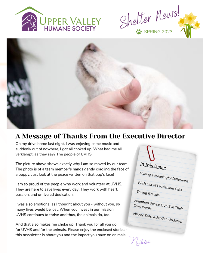 Newsletters – Upper Valley Humane Society