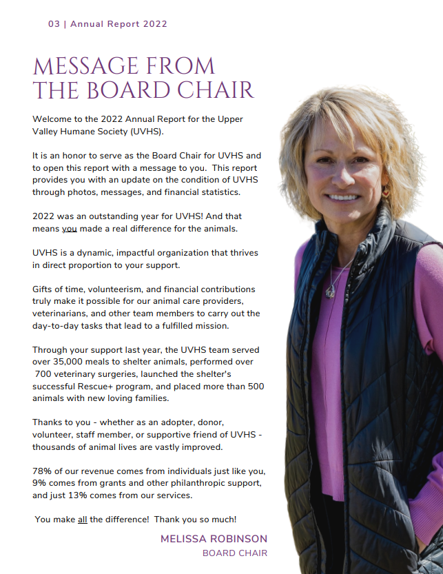 Upper Valley Humane Society Annual Reports