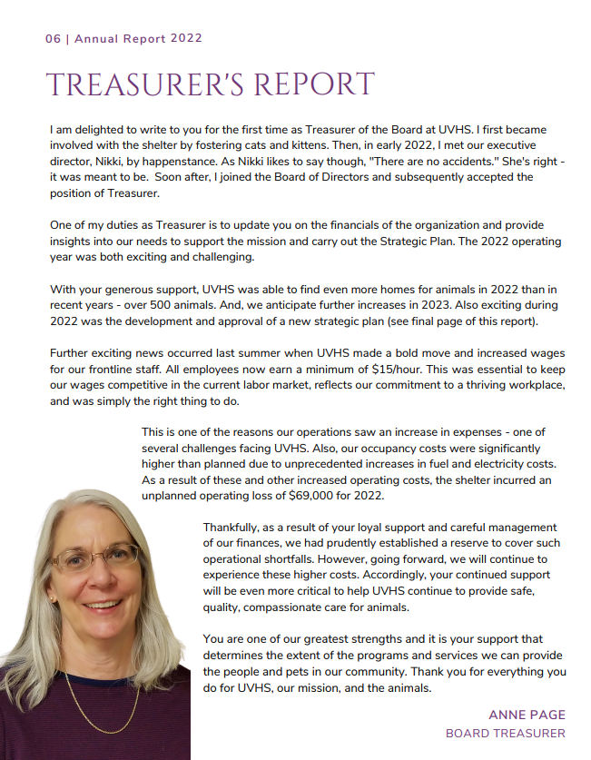 Upper Valley Humane Society Annual Reports